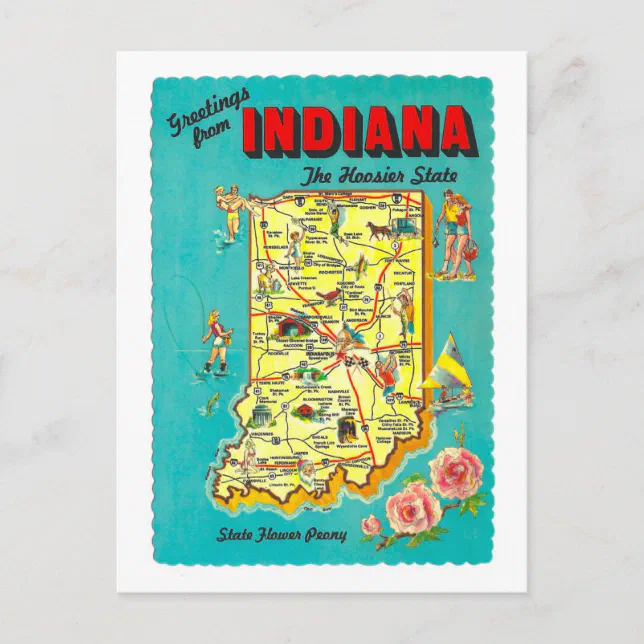 Vintage Greetings from Indiana Map Postcard | Zazzle