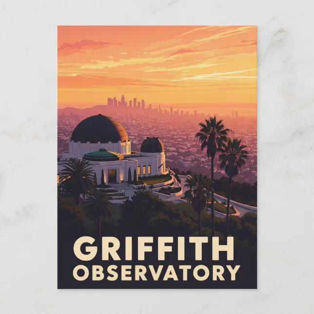 Vintage Griffith Observatory Los Angeles Sunset Postcard | Zazzle