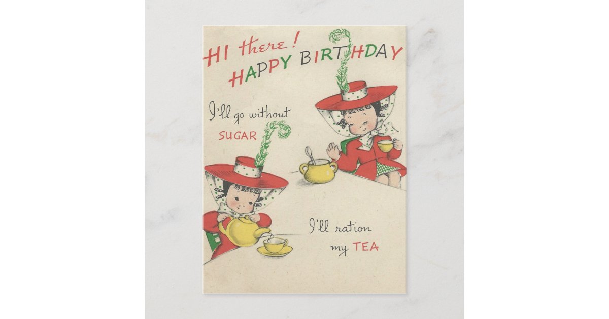 Vintage Happy Birthday Tea Postcard | Zazzle