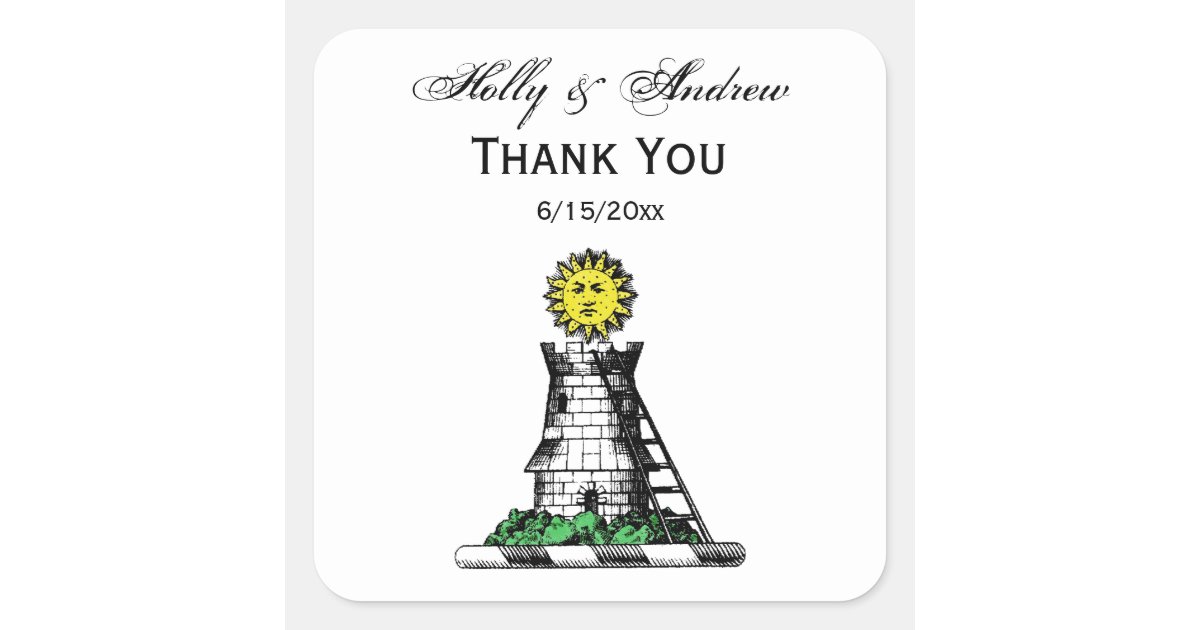 Vintage Heraldic Mediaeval Castle Emblem Crest Square Sticker | Zazzle