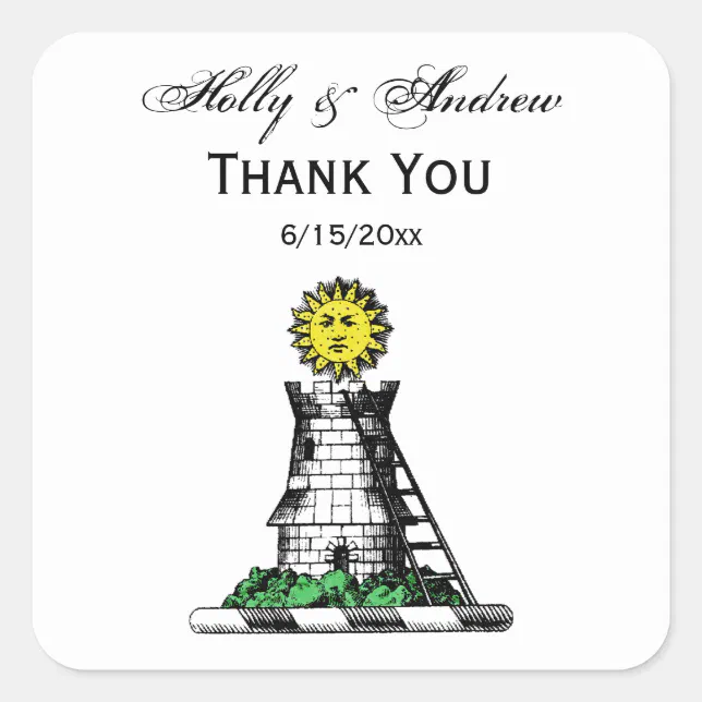 Vintage Heraldic Mediaeval Castle Emblem Crest Square Sticker | Zazzle