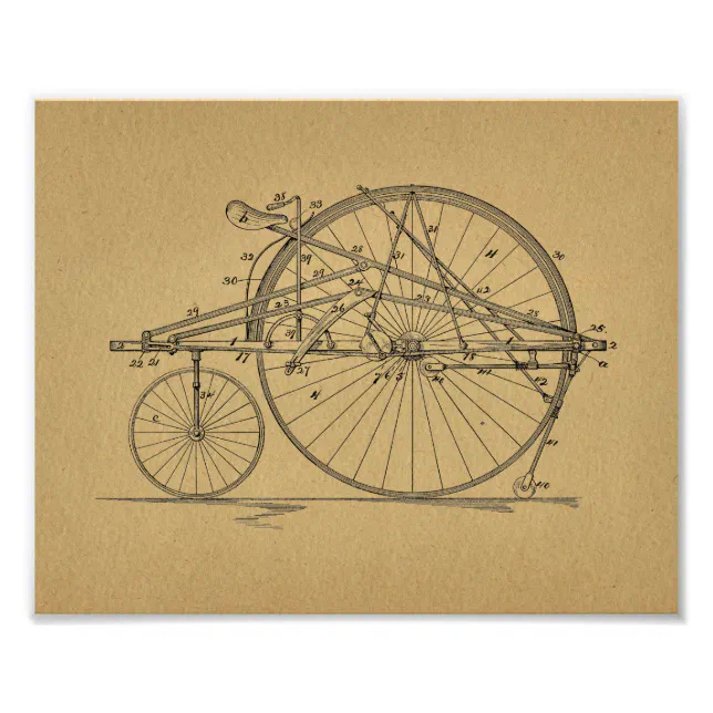 Vintage High Wheeler Bicycle Patent Art Print | Zazzle