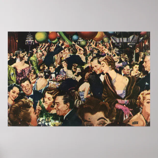 Vintage Hollywood Theme Fancy Party with Balloons Poster | Zazzle