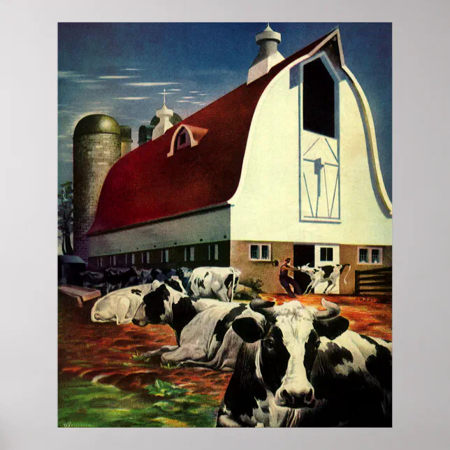 Vintage Holstein Milk Cows on Dairy Farm Business Poster | Zazzle