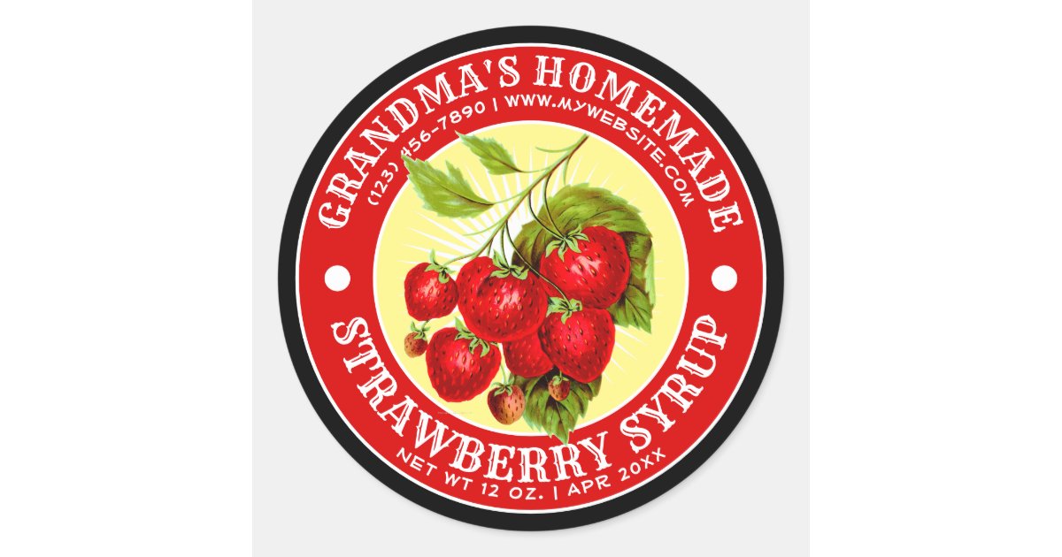 Vintage Homemade Strawberry Syrup Label Template | Zazzle