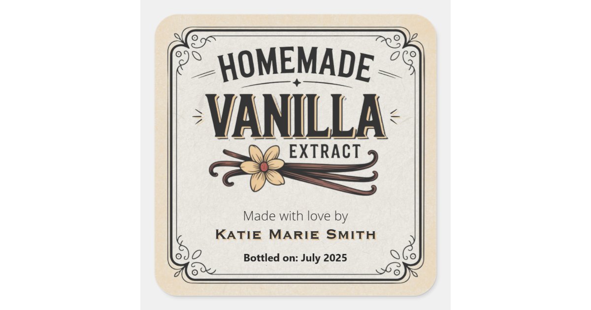 Vintage Homemade Vanilla Extract Square Sticker | Zazzle