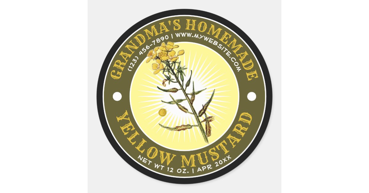 Vintage Homemade Yellow Mustard Template Classic Round Sticker | Zazzle