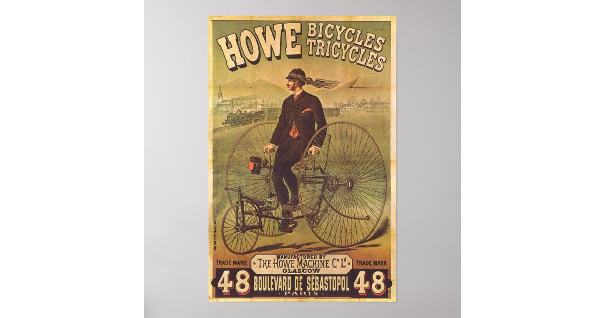 Vintage Howe Bicycles and Tricycles Ad Poster | Zazzle
