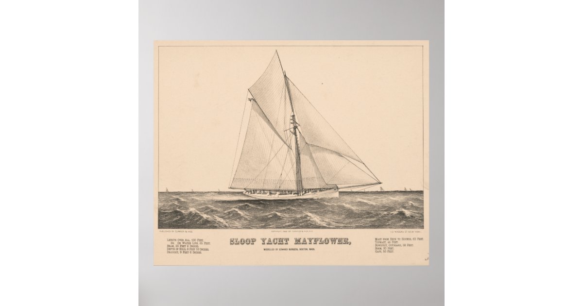 Vintage Illustration of the Sloop Yacht Mayflower Poster | Zazzle