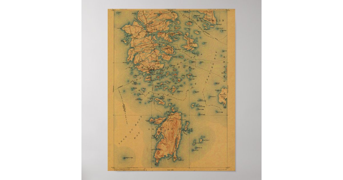Vintage Isle au Haut, Maine Map Poster | Zazzle