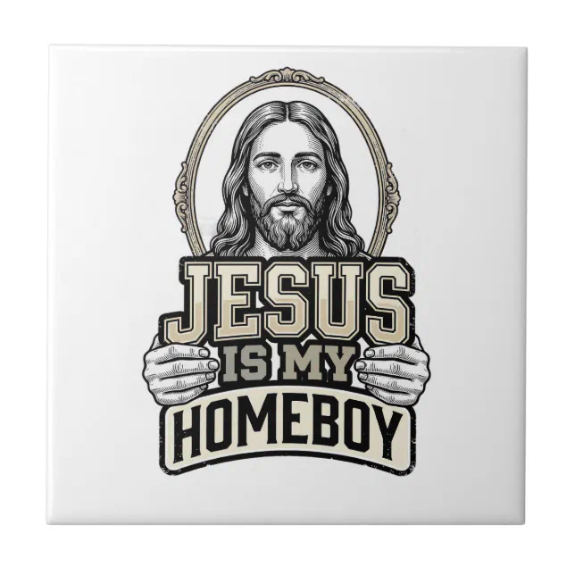 Vintage Jesus Is My Homeboy Engraved Vector Design Tile | Zazzle