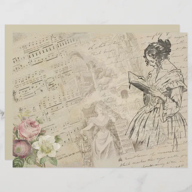Vintage Lady Script Music Sheet Scrapbook Paper | Zazzle