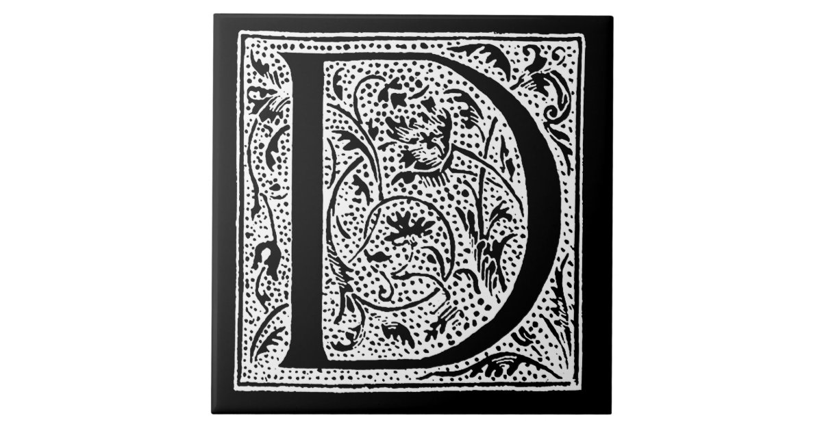 Vintage Letter D Monogram Black White "D" Initials Tile | Zazzle