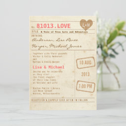 Vintage Library Card Wedding Invitation | Zazzle