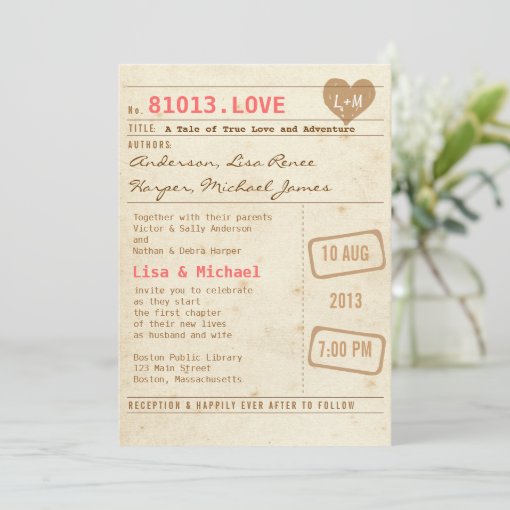 Vintage Library Card Wedding Invitation | Zazzle