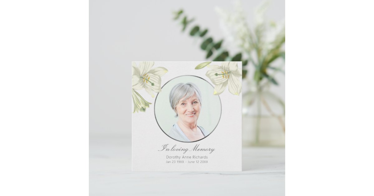 Vintage Lilies Light Silver Sympathy Memorial Card | Zazzle