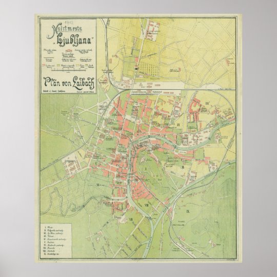 Vintage Ljubljana Slovenia Map (1902) Poster | Zazzle.co.uk