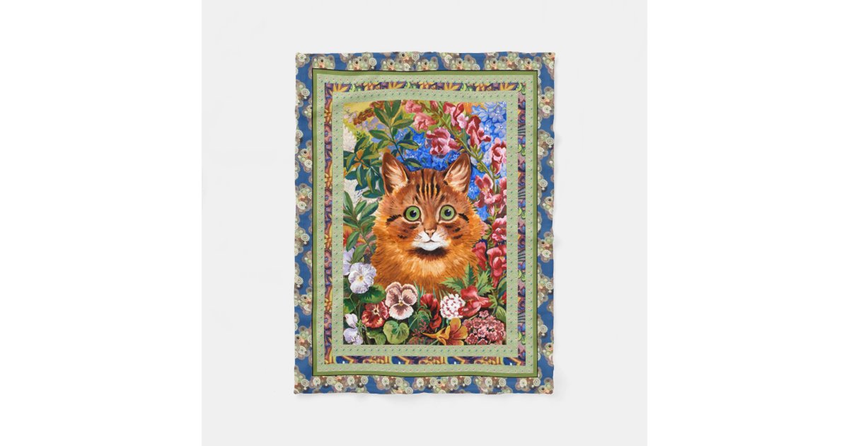 Vintage Louis Wain Flower Cat Art Blanket | Zazzle