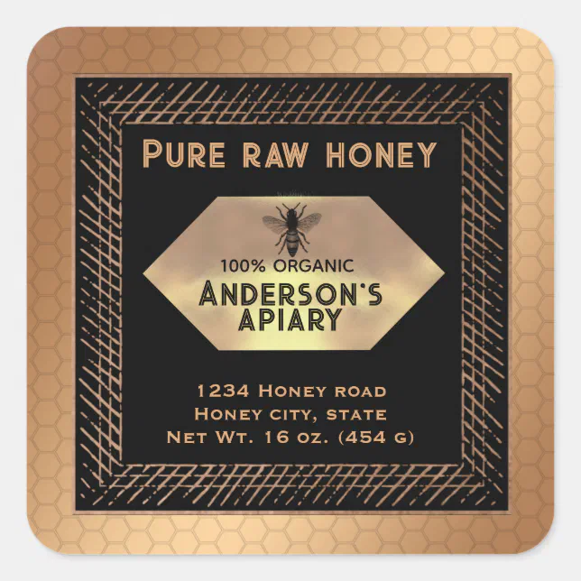 Vintage Luxury rose gold honey bee logo Square Sticker | Zazzle