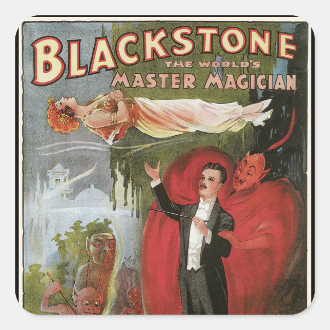 Vintage Magic Poster, Great Blackstone Magician Square Sticker | Zazzle