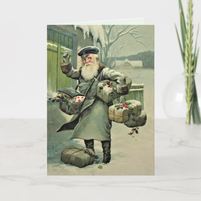 Vintage Mail Carrier Custom Holiday Card | Zazzle