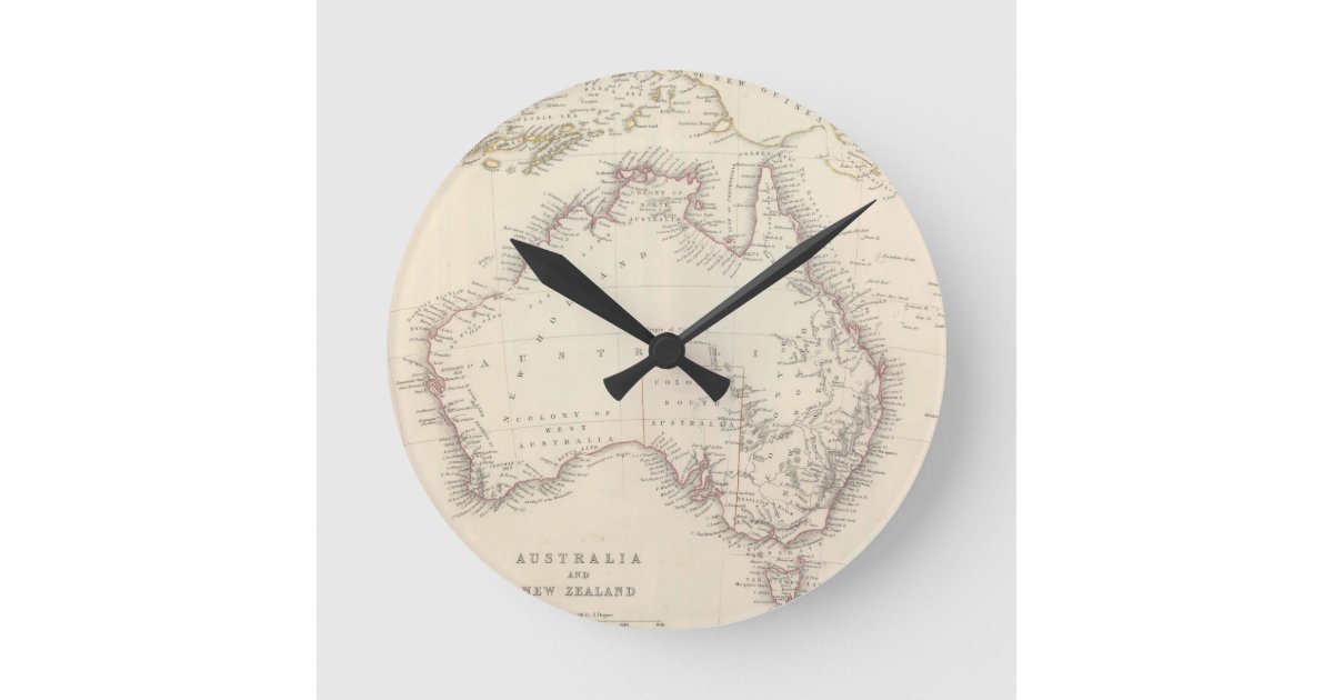 Vintage Map of Australia (1848) Round Clock | Zazzle