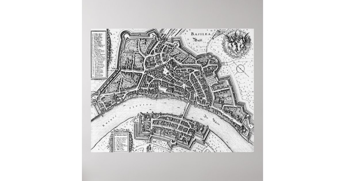 Vintage map of Basel (1642) Poster | Zazzle