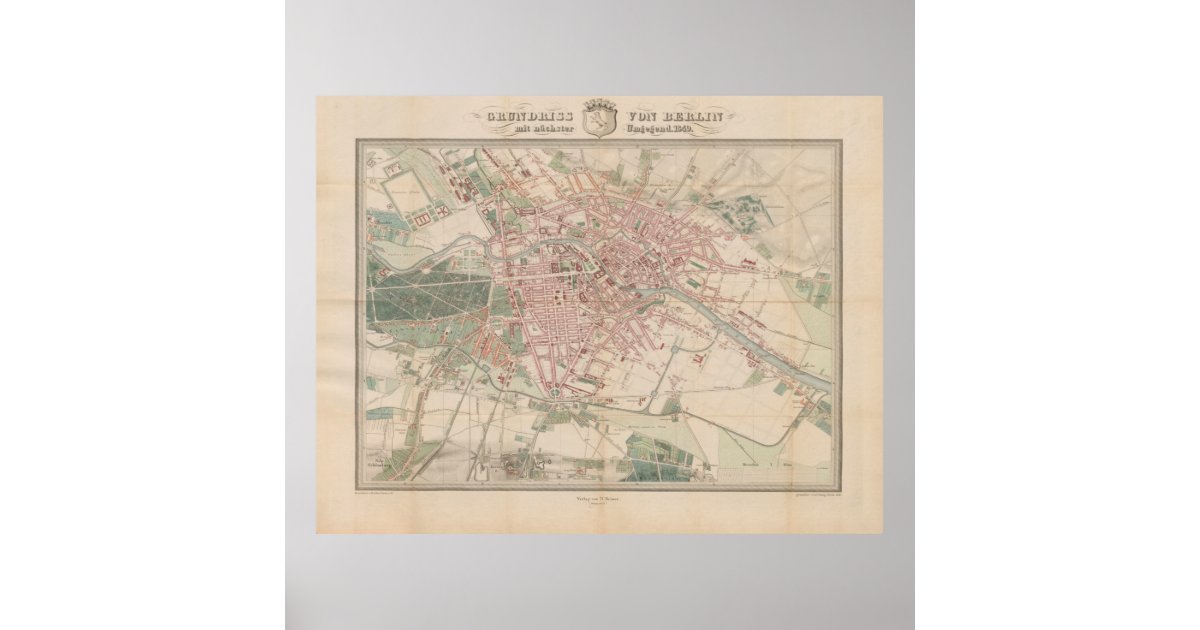 Vintage Map of Berlin Germany (1849) Poster | Zazzle