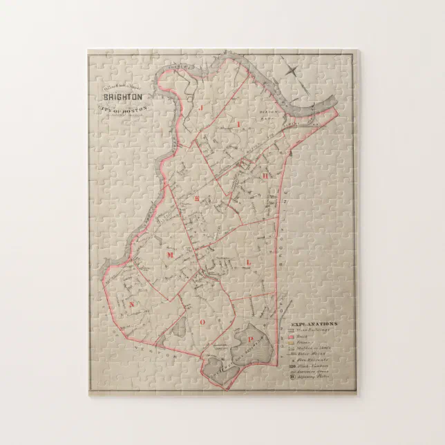 Vintage Map of Brighton MA (1885) Jigsaw Puzzle | Zazzle