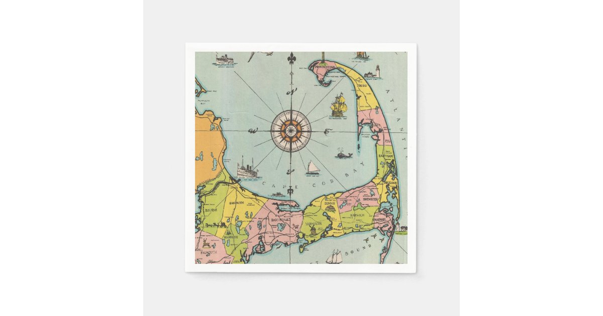 Vintage Map of Cape Cod Napkin | Zazzle