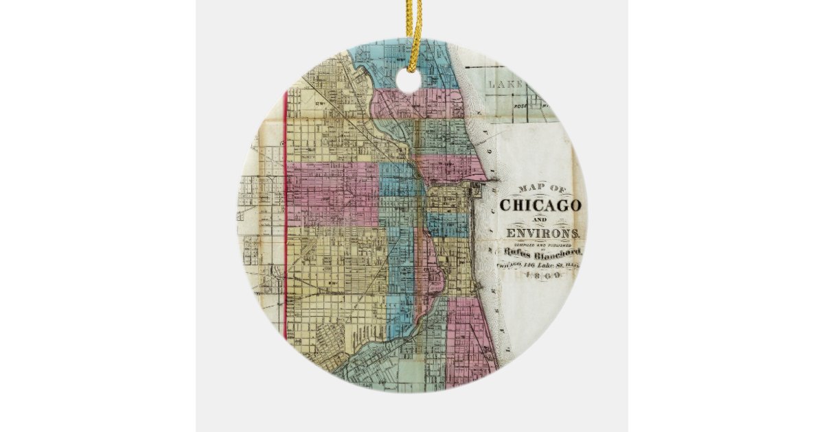 Vintage Map of Chicago (1869) Ceramic Tree Decoration | Zazzle