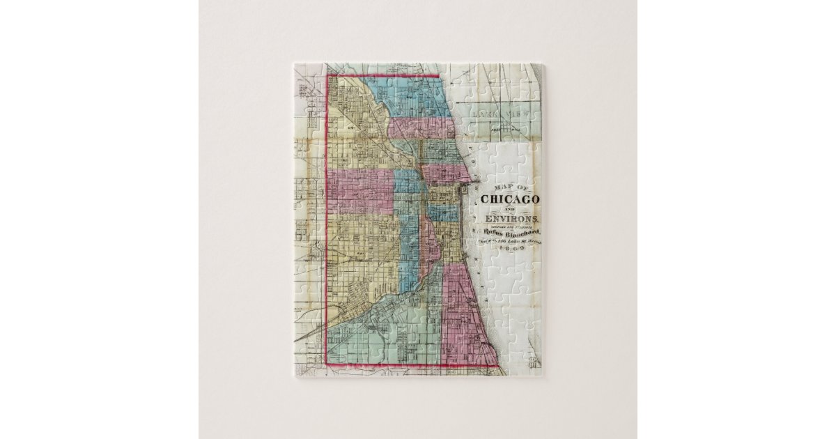 Vintage Map of Chicago (1869) Jigsaw Puzzle | Zazzle