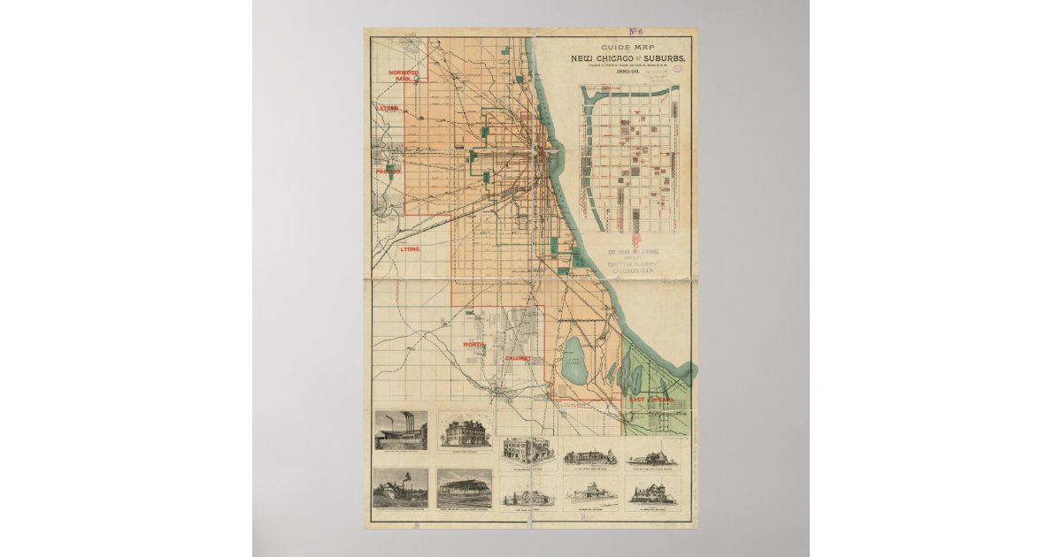 Vintage Map of Chicago Illinois (1889) Poster | Zazzle