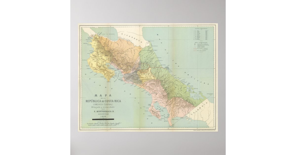 Vintage Map of Costa Rica (1889) Poster | Zazzle