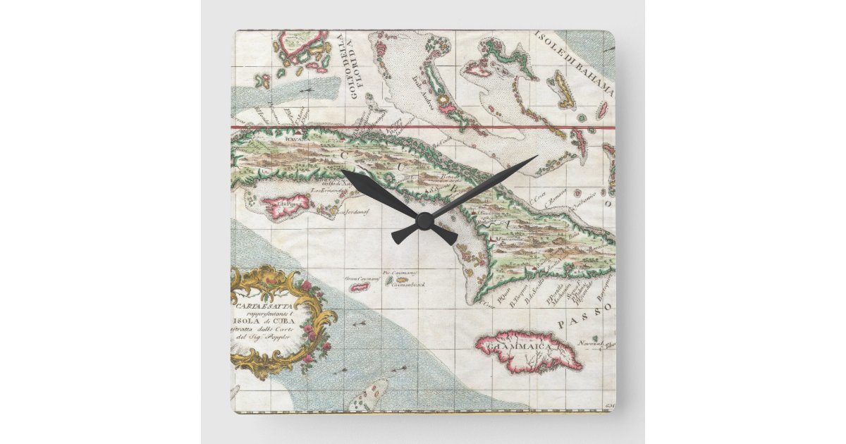 Vintage Map of Cuba and Jamaica (1763) Square Wall Clock | Zazzle