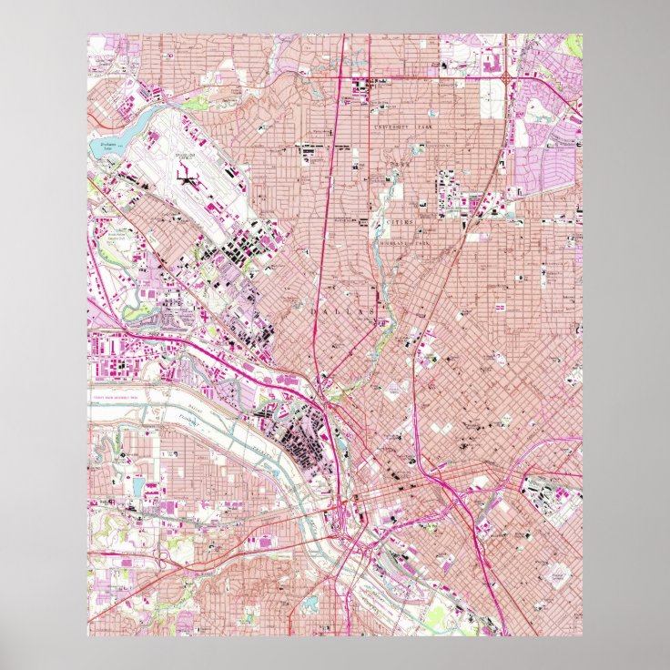 Vintage Map of Dallas Texas (1958) Poster | Zazzle