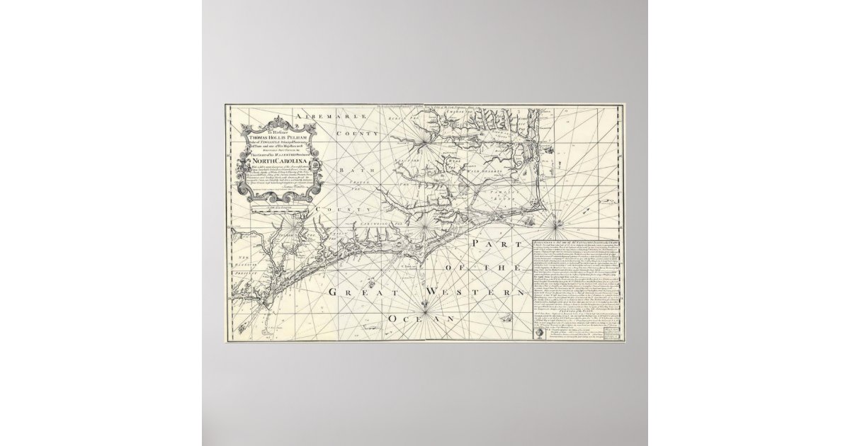 Vintage Map of Eastern North Carolina (1738) Poster | Zazzle