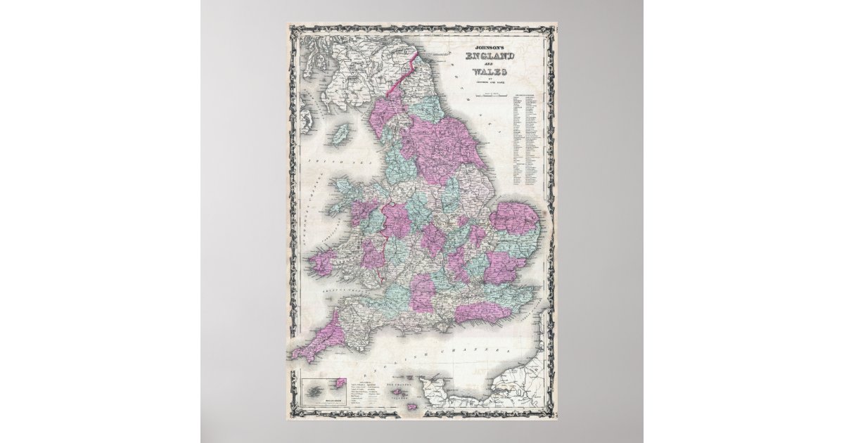 Vintage Map of England (1862) Poster | Zazzle