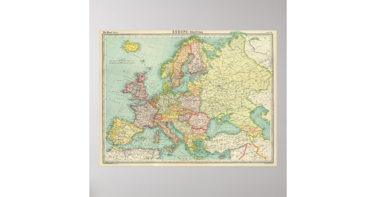 Vintage Map of Europe (1922) Poster | Zazzle