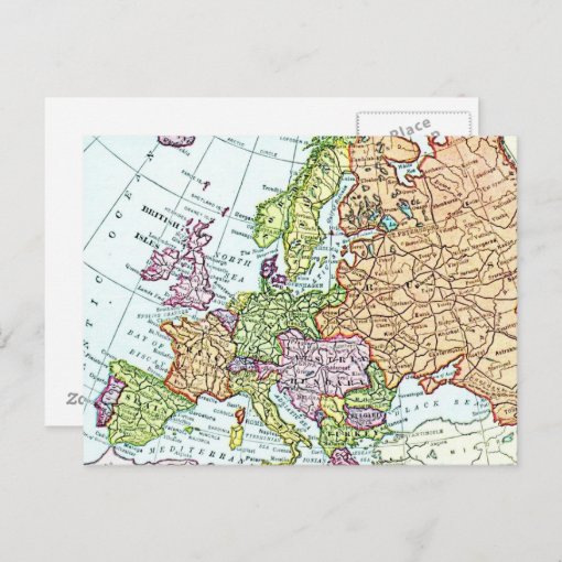 Vintage map of Europe colourful pastels Postcard | Zazzle