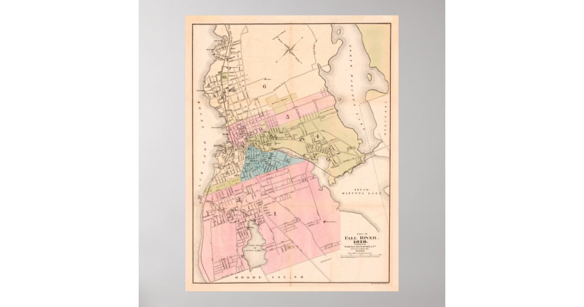 Vintage Map of Fall River MA (1878)Spindle City Poster | Zazzle