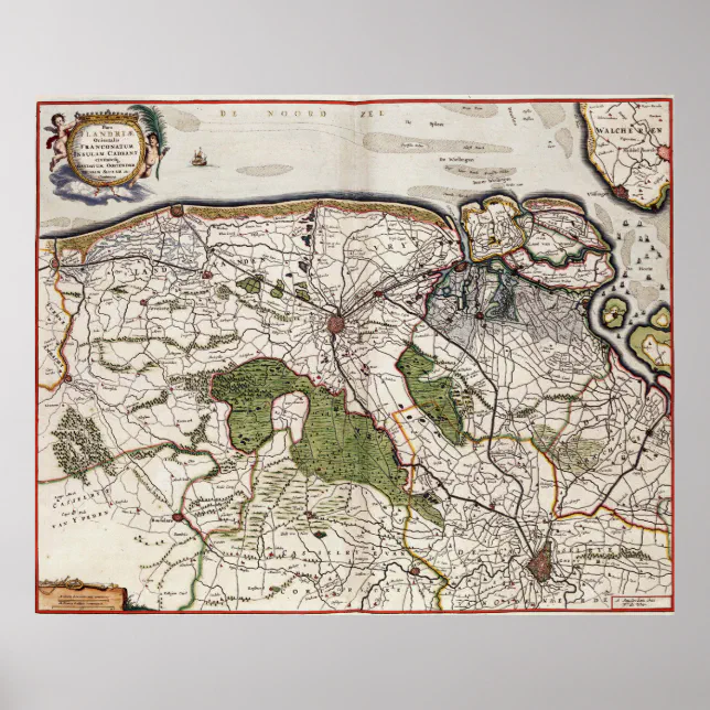 Vintage Map of Flanders Belgium (17th Century) Poster | Zazzle