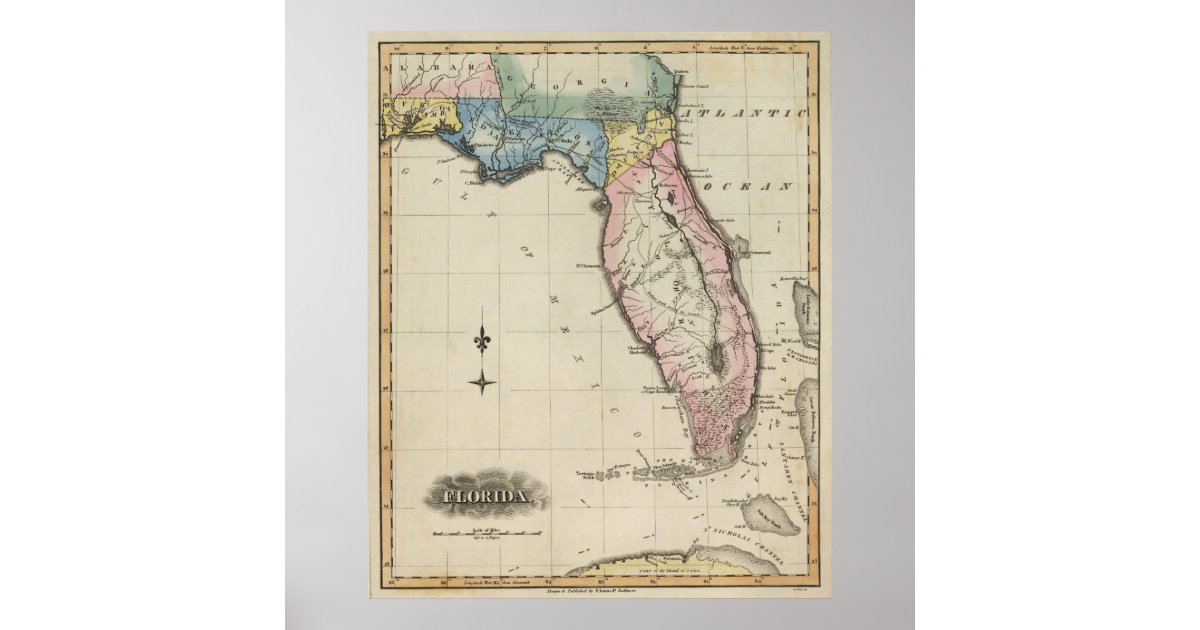 Vintage Map of Florida (1823) Poster | Zazzle