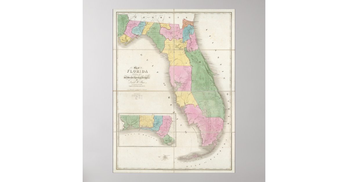 Vintage Map of Florida (1839) Poster | Zazzle