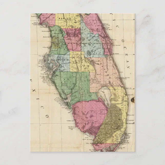 Vintage Map of Florida (1870) Postcard | Zazzle