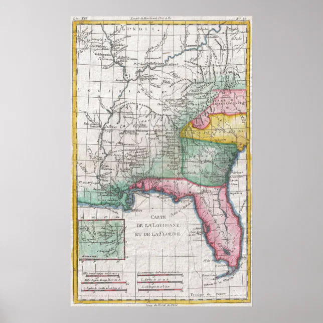 Vintage Map of Florida, Georgia and The Carolinas Poster | Zazzle