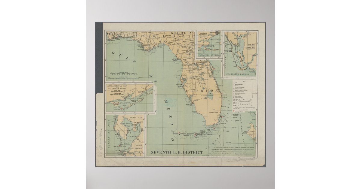 Vintage Map of Florida Poster | Zazzle