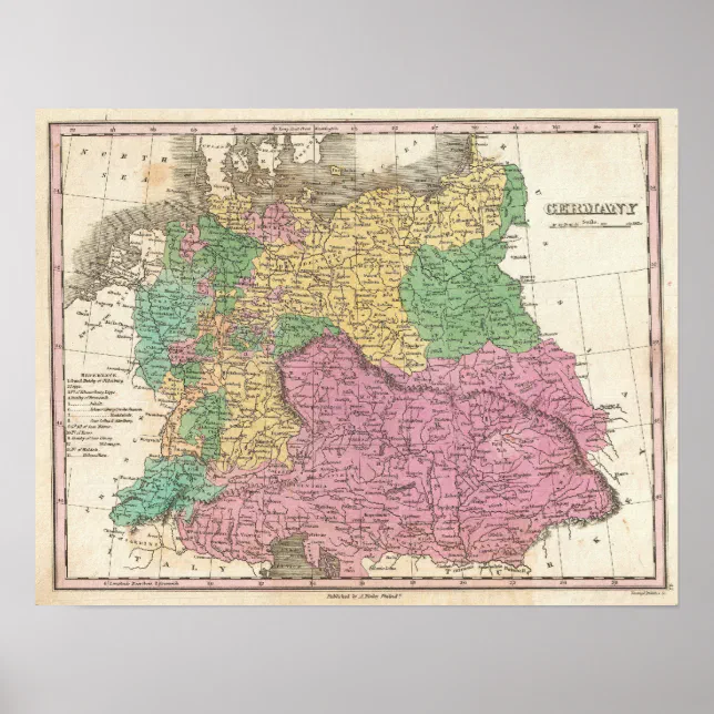 Vintage Map of Germany (1827) Poster | Zazzle