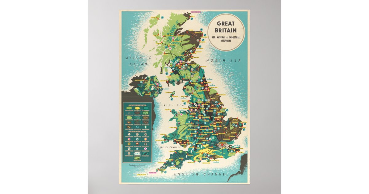 Vintage Map of Great Britain Poster | Zazzle