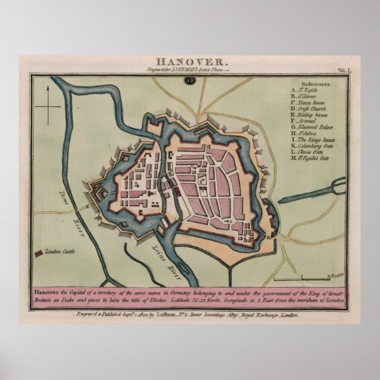 Vintage Map of Hanover Germany (1800) Poster | Zazzle.co.uk